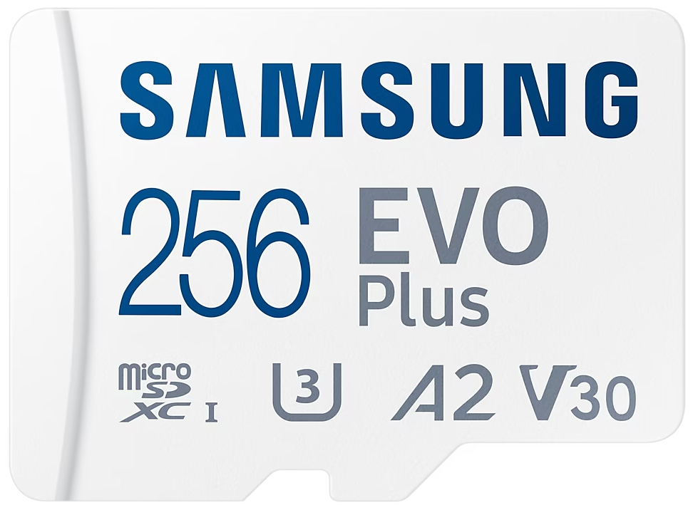 Флеш карта microSDXC 256GB Sam sung EVO Plus Class 10, A2, V30, UHS-I (U3), W 90 МБ/с, R 130 МБ/с, адаптер на SD