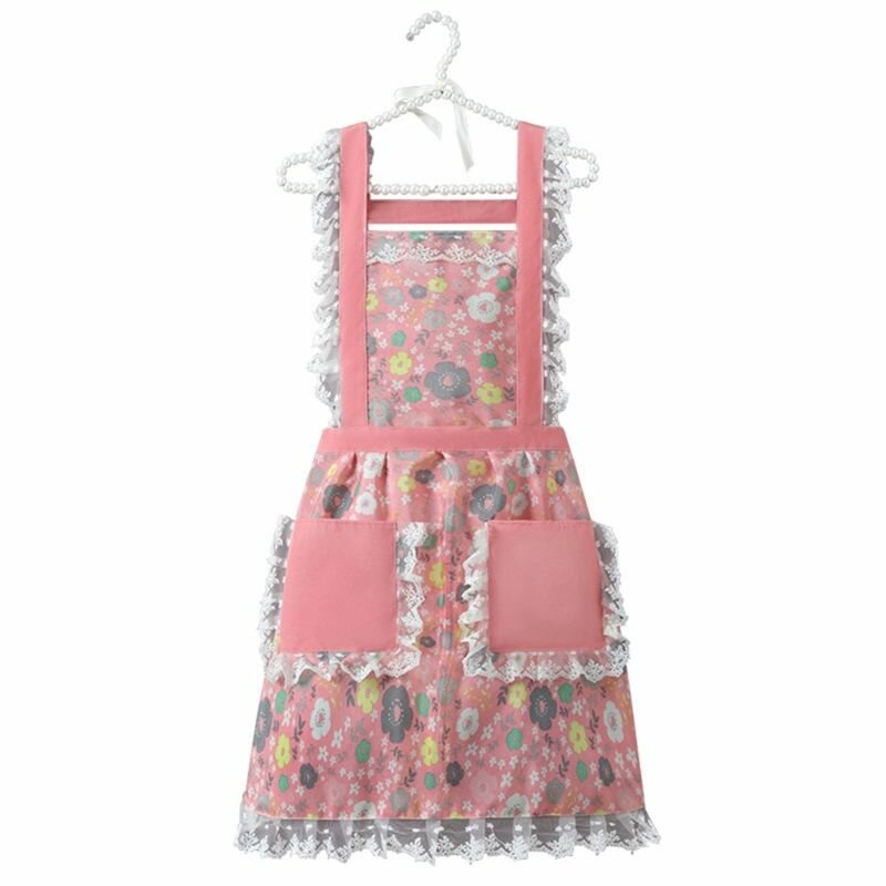 Фартук принцессы с холщовым кружевным ремешком-Розовый с холщовым кружевным ремешком