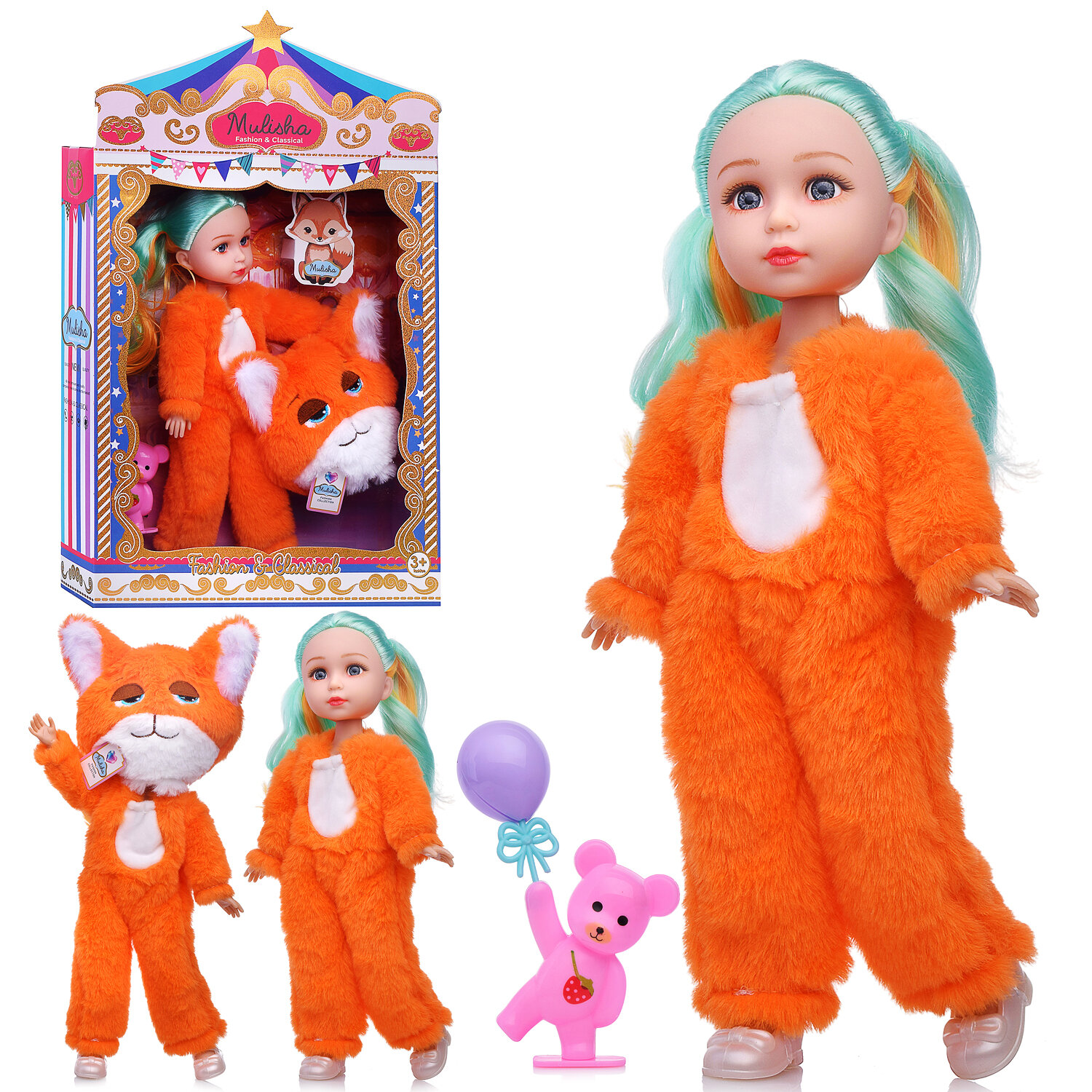 Кукла QJ182 "Белла" в костюме лисички, 10х6х29 см, шарнирная