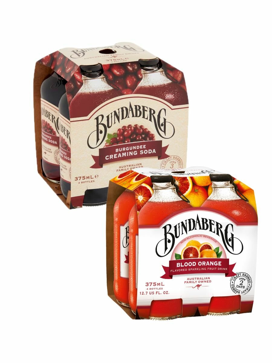 Лимонад ферментированный Bundaberg Австралия Крем-сода Бургундия и Красный апельсин 375мл. 8 шт.