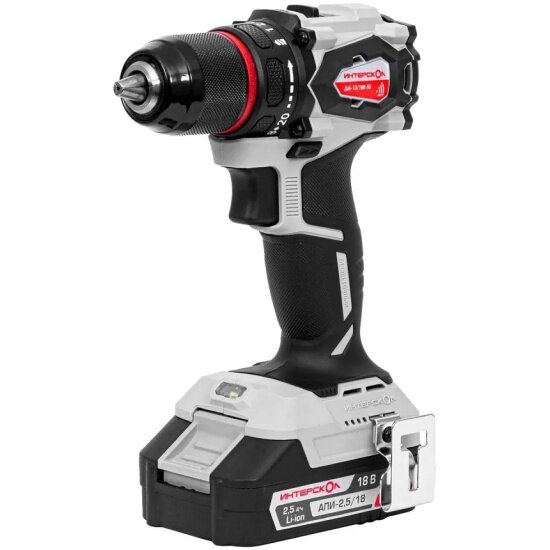 Дрель-шуруповерт аккумуляторная Интерскол ДА-13/18В 55, 18 В, 1850 об/мин, с 2 АКБ 2.5 Ач и ЗУ, в кейсе (952.2.2.70)