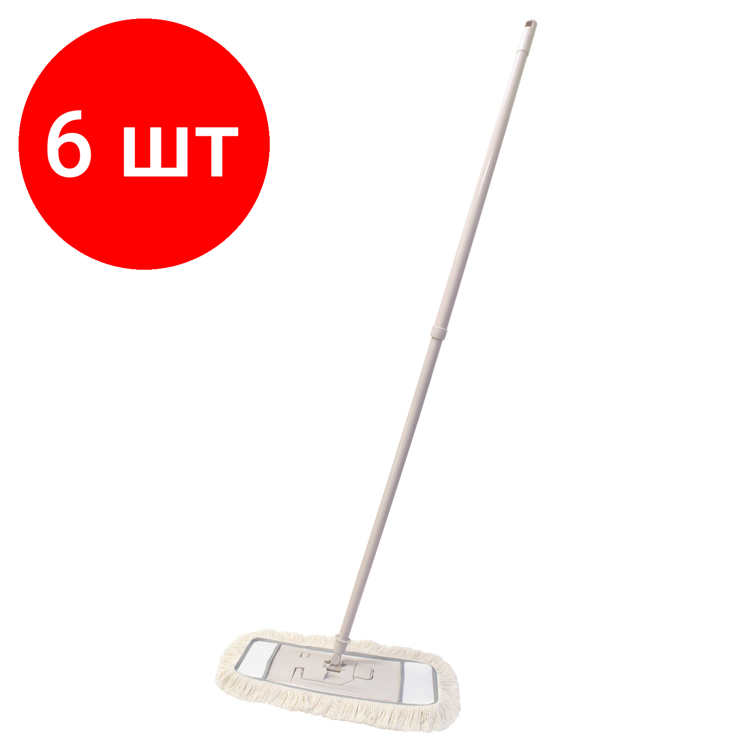Комплект 6 шт, Швабра с флаундером 42см с насадкой МОП, черенок 85-145см, насадка МОП (608415) Natural, YORK, 81670