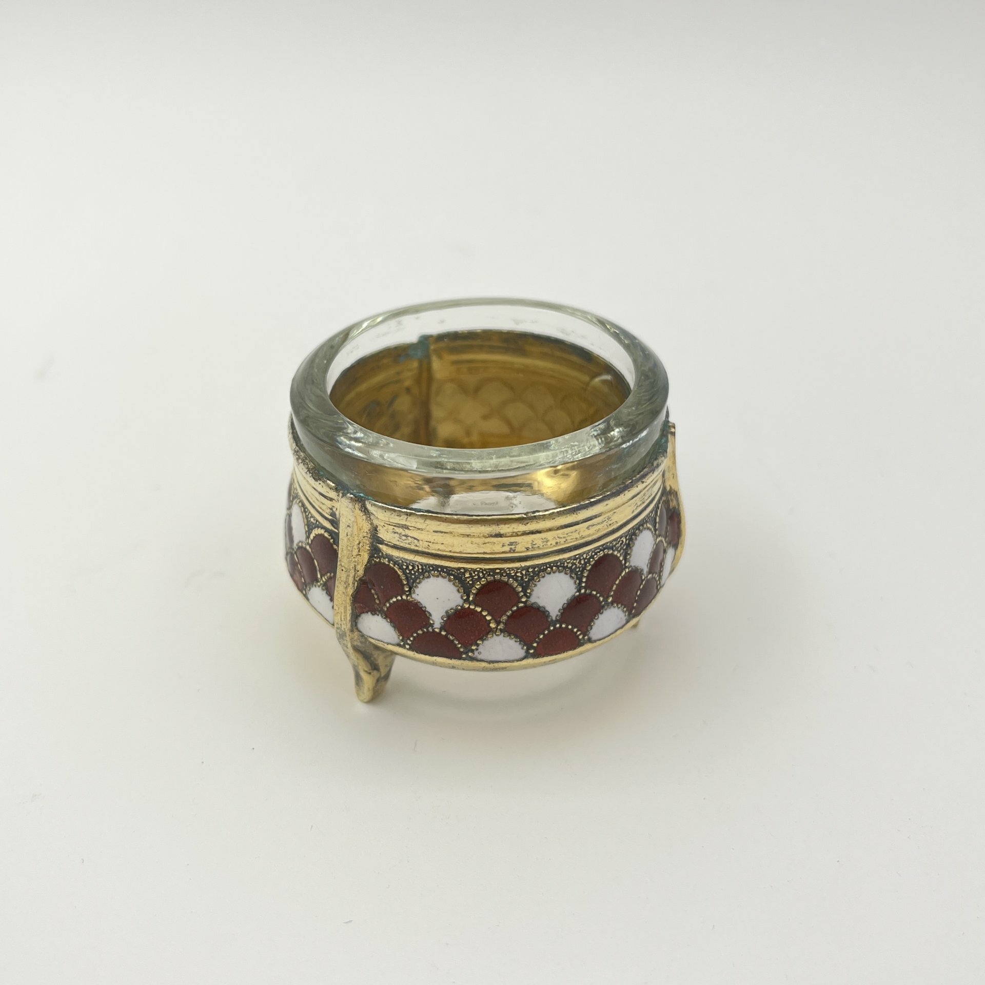 Солонка с декором в виде чешуи, мНЦ (медь-никель-цинк), эмаль, стекло