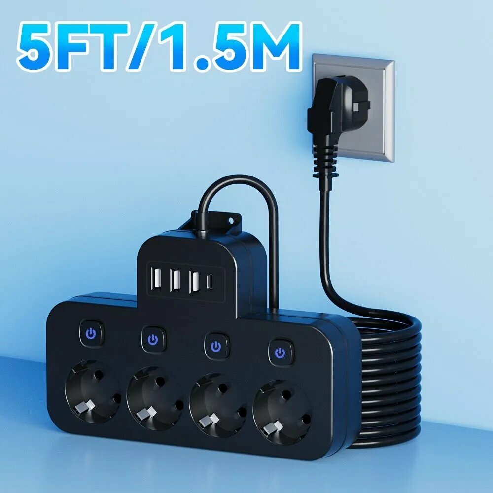 Антиволновые розетки с 4 стандартными розетками, 4 портами USB (1 USB - C)