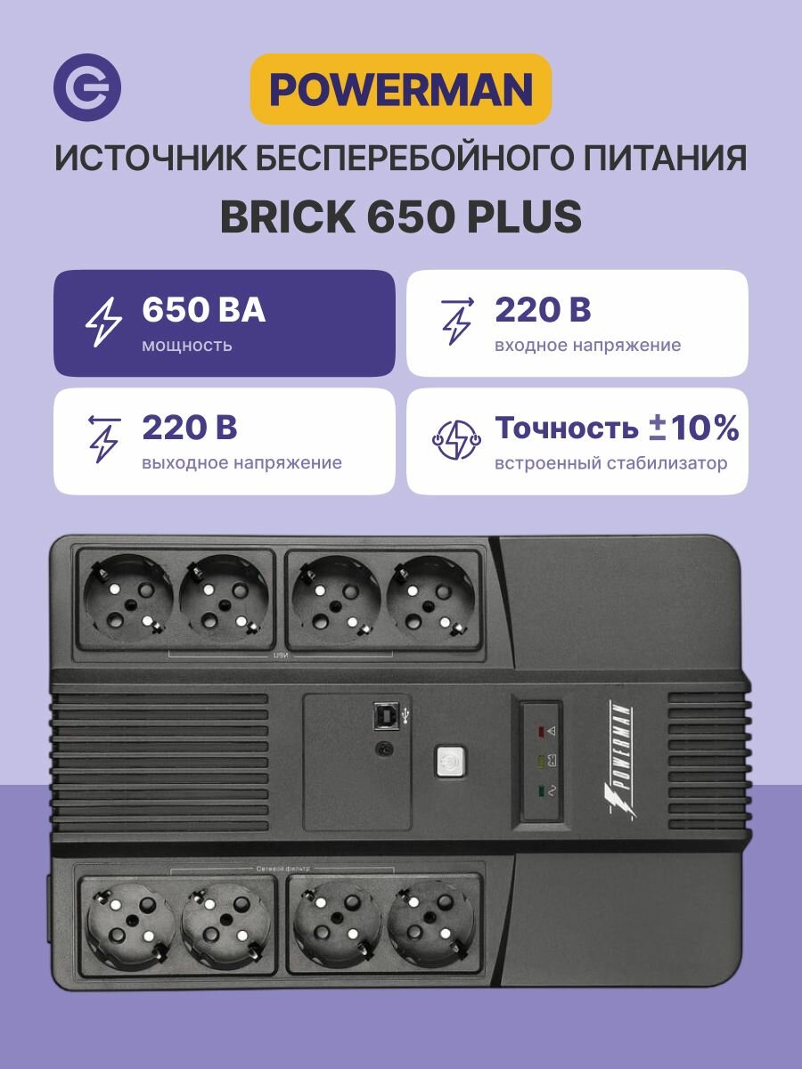 ИБП POWERMAN Brick 650 PLUS
