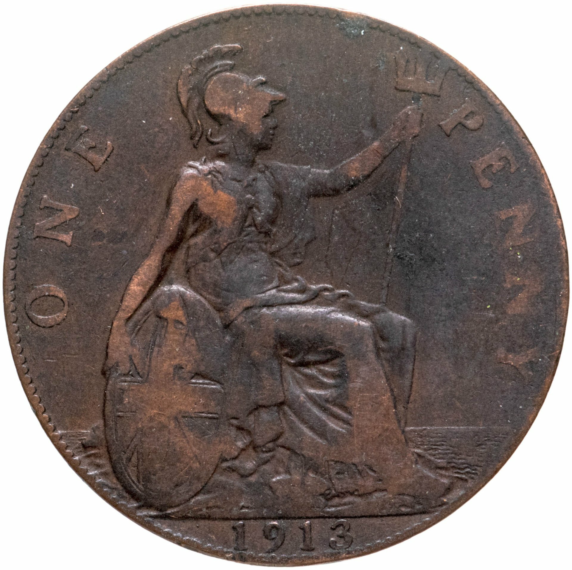 Великобритания 1 пенни penny 1913, Бронза, в сохранности VF