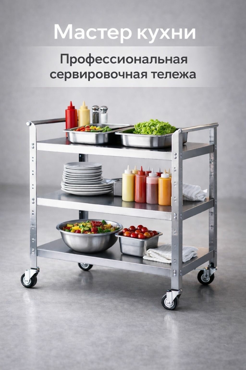 Сервировочная Тележка, без Бортов - Нержавеющая Сталь