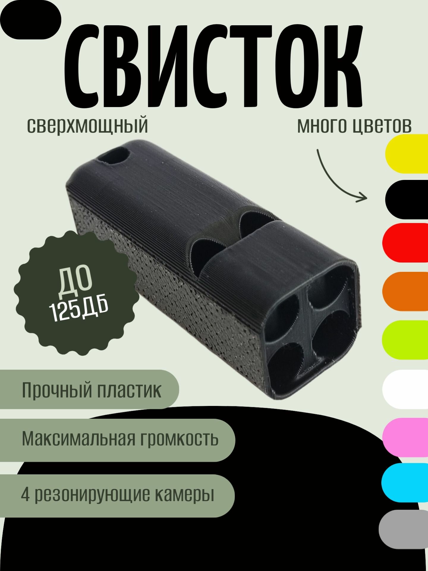 Свисток громкий сверхмощный спасательный четырёхтрубный для экстремальных условий. Чёрный