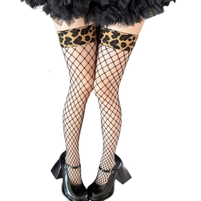 Леопардовые сетчатые чулки до бедра, A