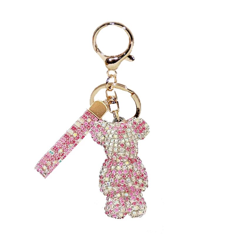 Мини-ключ-браслет с пастельно-розовыми диамантами, стильный аксессуар для авто и ключей