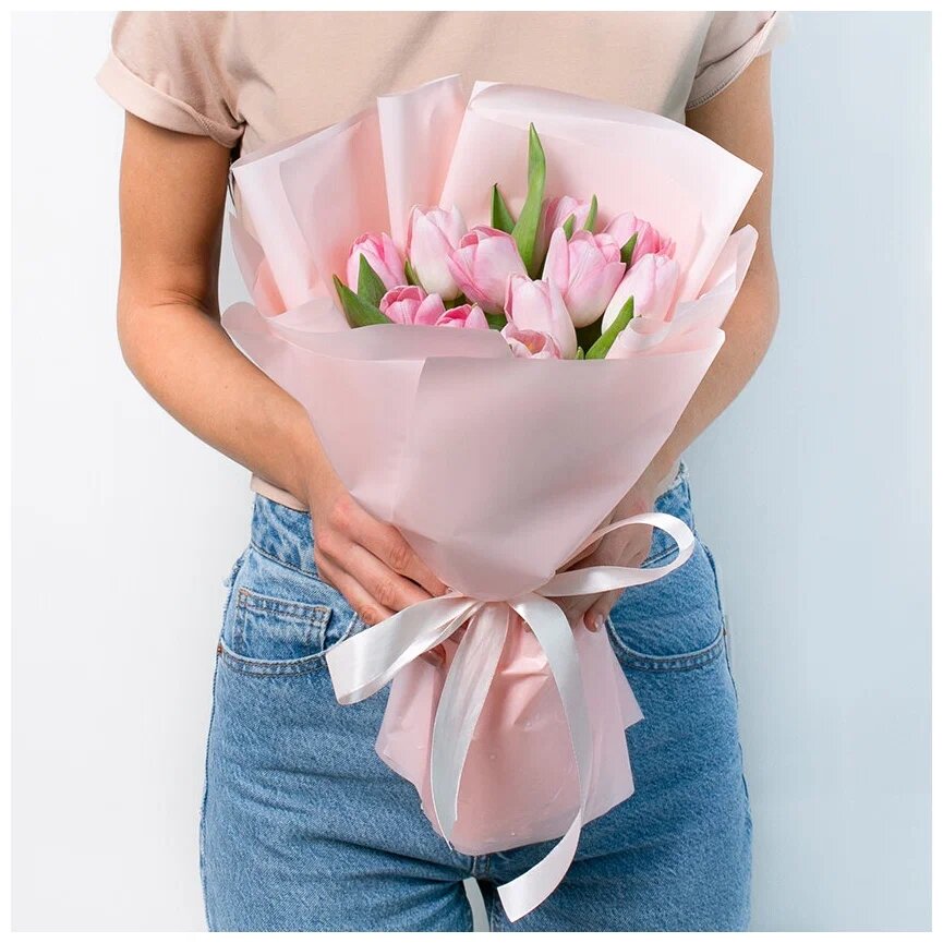Тюльпаны/ Розовые тюльпаны букет 11 штук/ Тюльпаны с доставкой по Москве/ Цветы к 8 марта