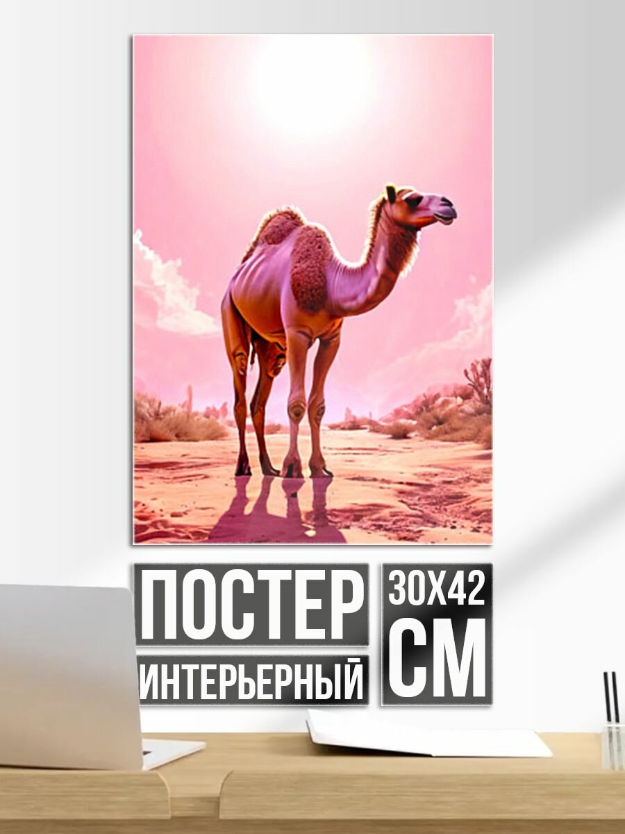 Постер на стену Верблюд в розовой пустыне