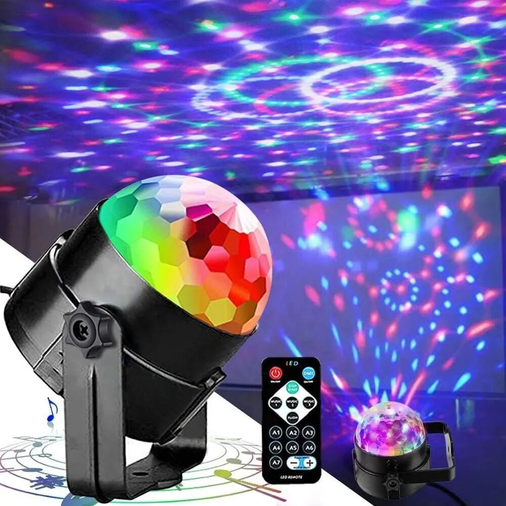 Светодиодный LED диско шар. RGB светильник с дистанционным управлением для вечеринки