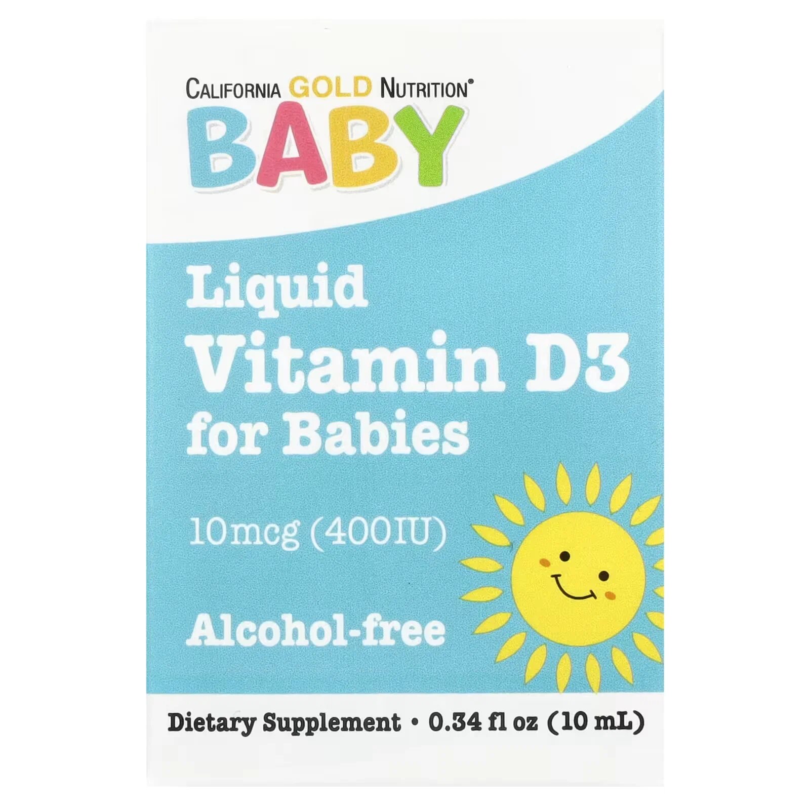Витамин д3, для детей, California Gold Nutrition Baby Vitamin D3 Liquid фл, 10 мкг, 10 мл