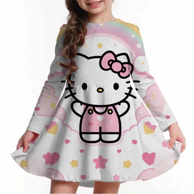 Это платье с длинными рукавами Hello Kitty идеально подойдет девочкам для вечеринок и детских каникул весной, а также для повседневной носки осенью.