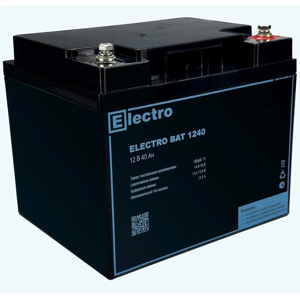 Аккумулятор Electro Bat 1240 AGM 12В, 40Ач, обратная полярность, вес 14.2 кг, размеры 197x166x169 мм - надежное решение