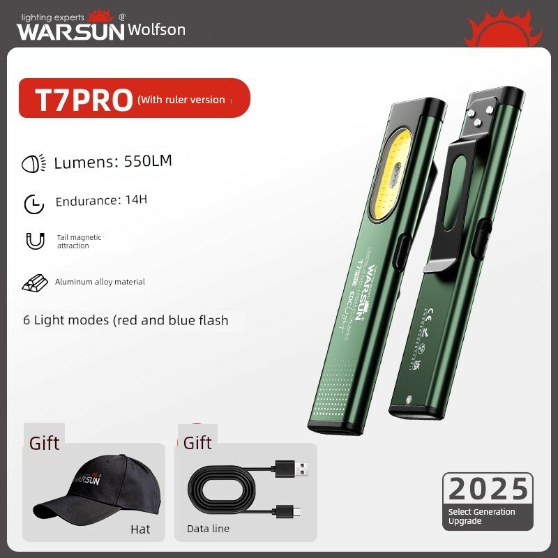 Фонарь Wolsen T7pro, мощный, перезаряжаемый, ультраяркий, для улицы, компактный, портативный, миниатюрный, с магнитом,