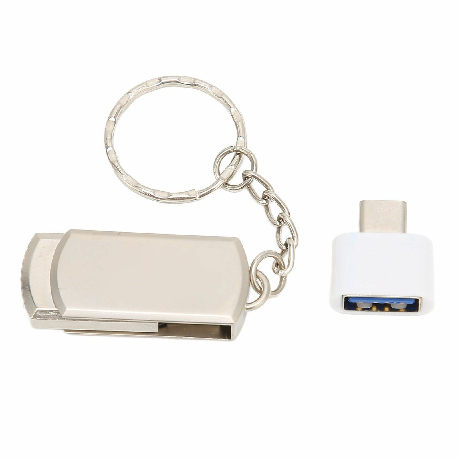 Флешка-брелок 64ГБ, USB 3.0/Type-C, алюминий, двойная, серебро
