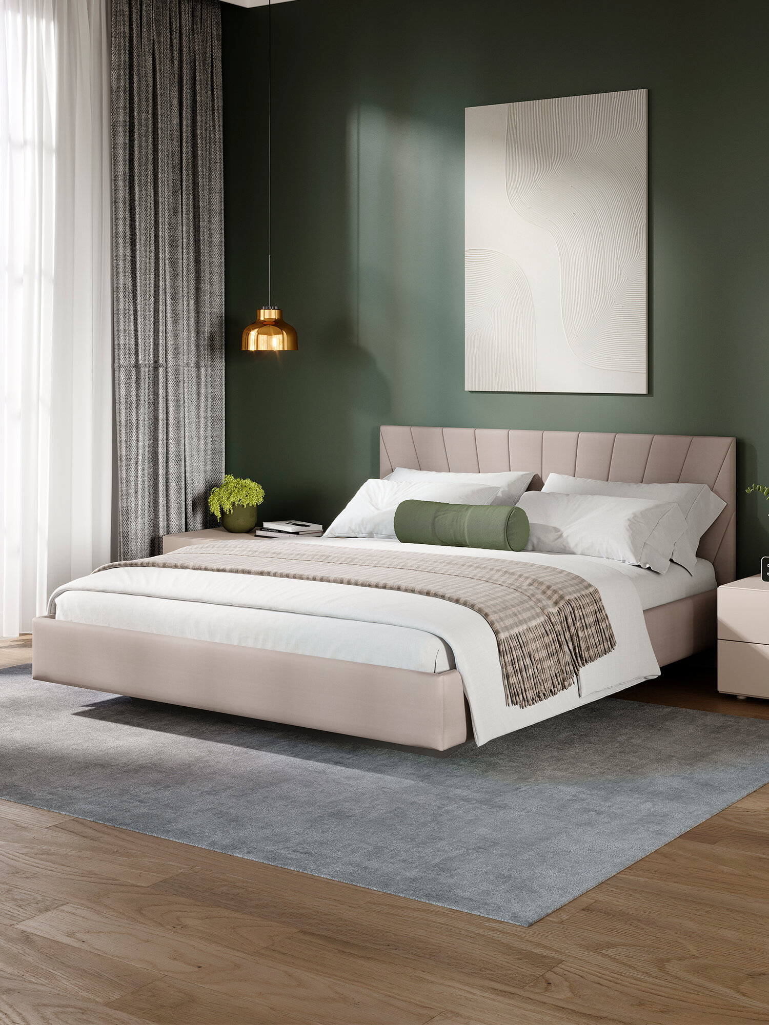 Кровать Мебель Трия Эвори, велюр, Confetti Smoke, 215х165х89 см