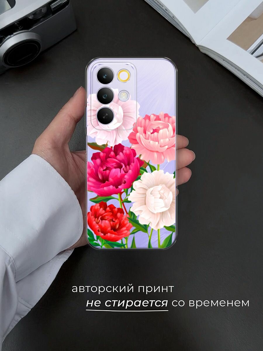 Чехол на Realme C85 / Реалми C85 с принтом Большие пионы, прозрачный — фото 1