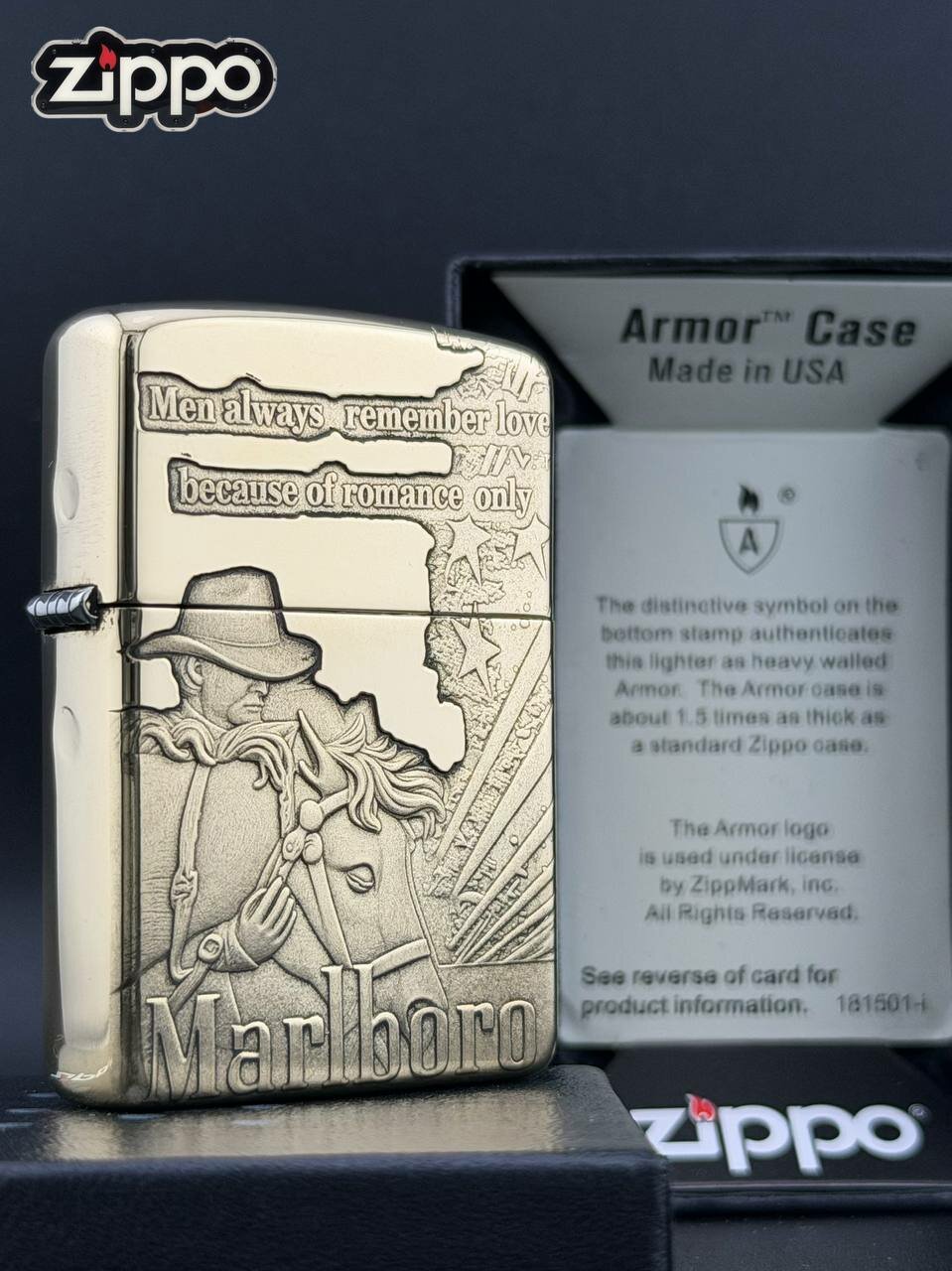 Зажигалка Zippo Armor с гравировкой Marlboro