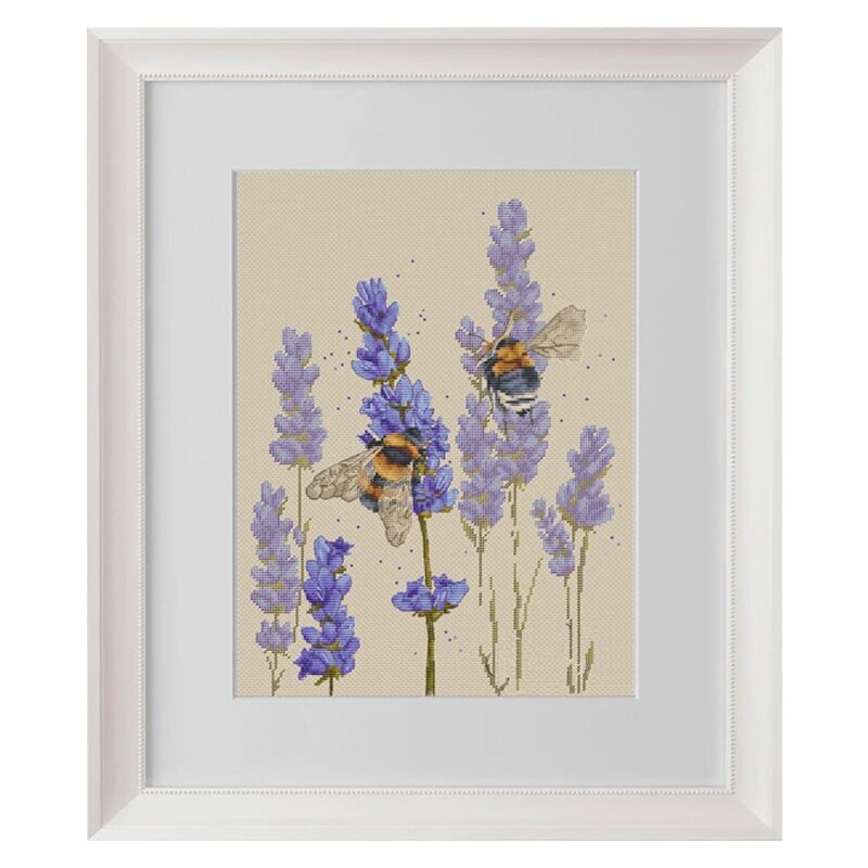 Комплект для вышивки крестом Amishop Лаванда и Шмель A lavender, 16CT unprint canvas