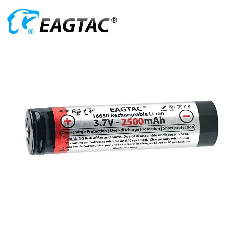 EAGTAC 16650 перезаряжаемая батарея 2500 мАч 16650 2PCS