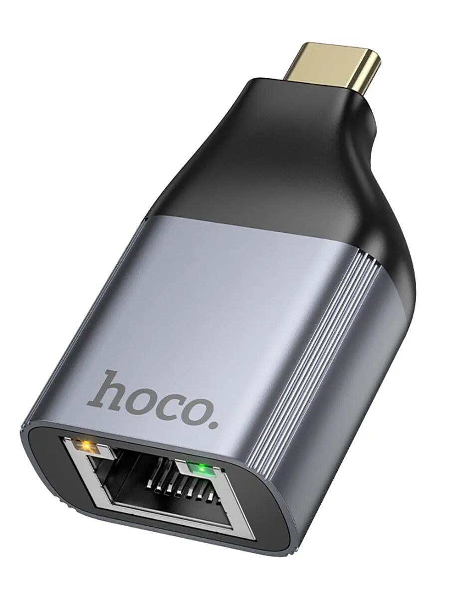 Адаптер Hoco UA35 Type-C папа- RJ45 мама, OTG, серый (переходник для проводного интернета)