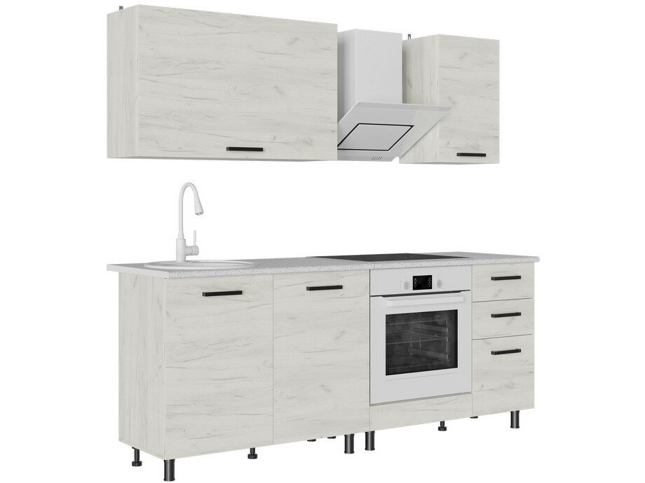 Кухонный гарнитур из ЛДСП, ширина 2000 мм, прямой, дуб крафт белый