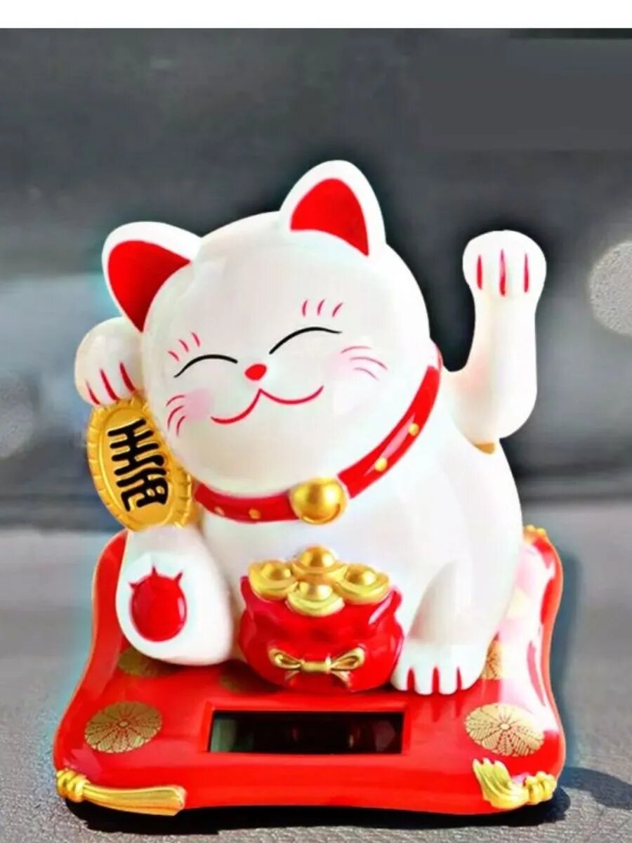 Статуэтка на солнечной батарейке кот манэки нэко / кошка манеки неко / Кот машет лапкой