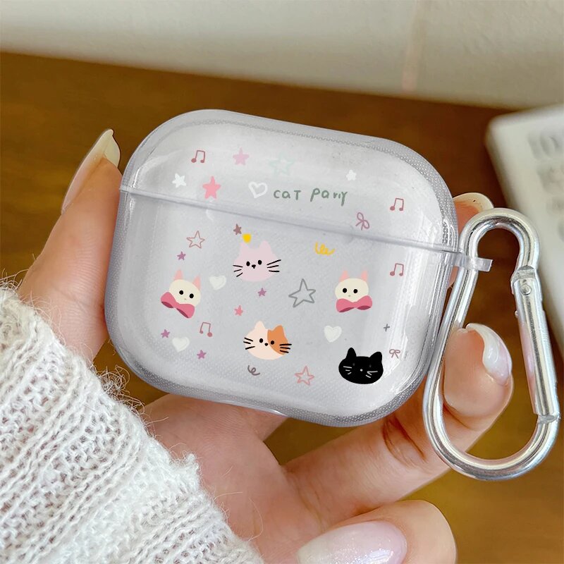 Чехол для AirPods 4 с котами, прозрачный TPU