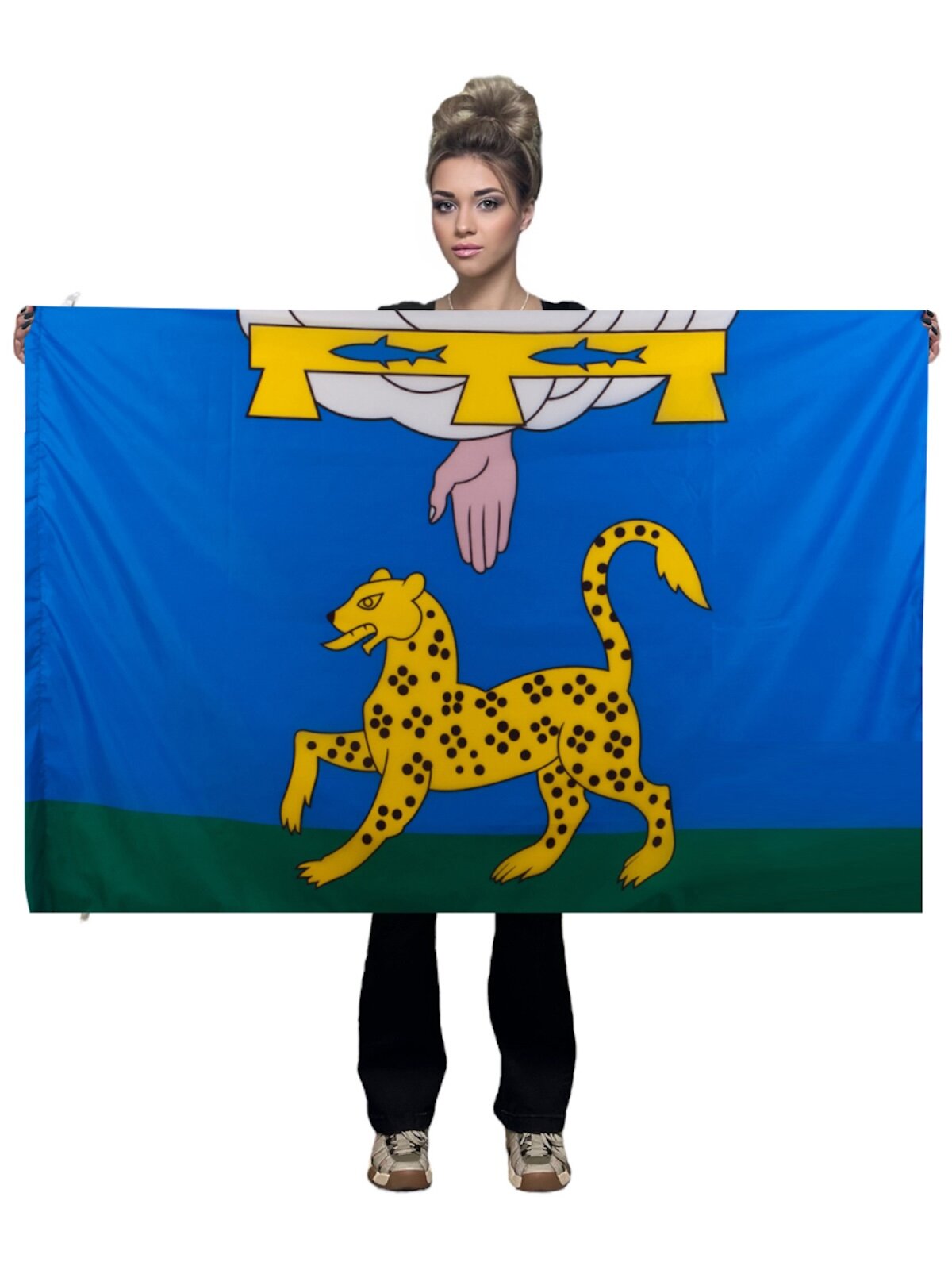 Флаг Псковского района Псковской области; размер: флага 90х135см; материал: полиэфирный шелк