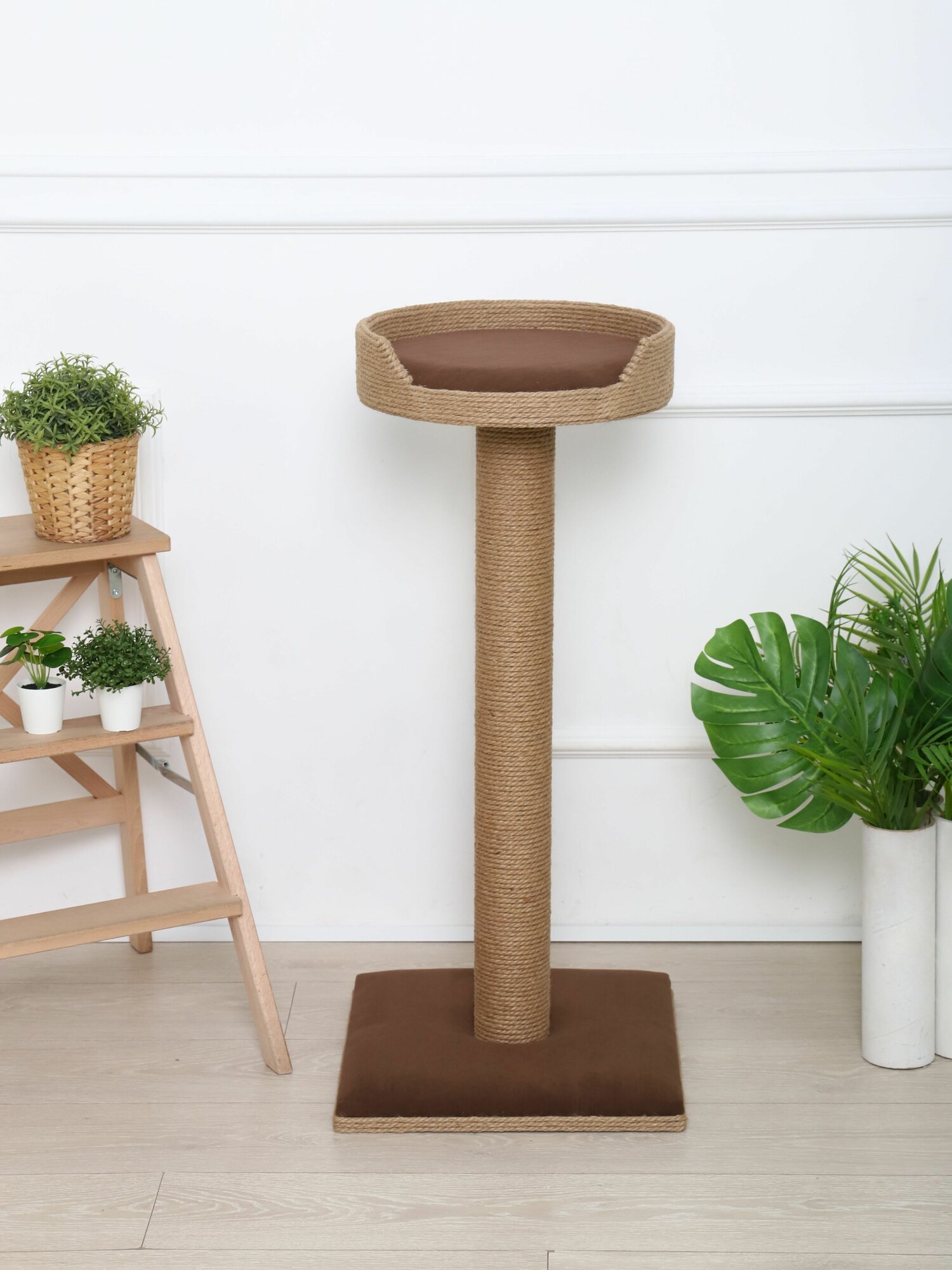 Когтеточка для кошек ИвПет/IvPet Столбик с лежанкой 93*40*36, Джут, микровелюр, ИвПетРум/IvPetRoom, коричневый