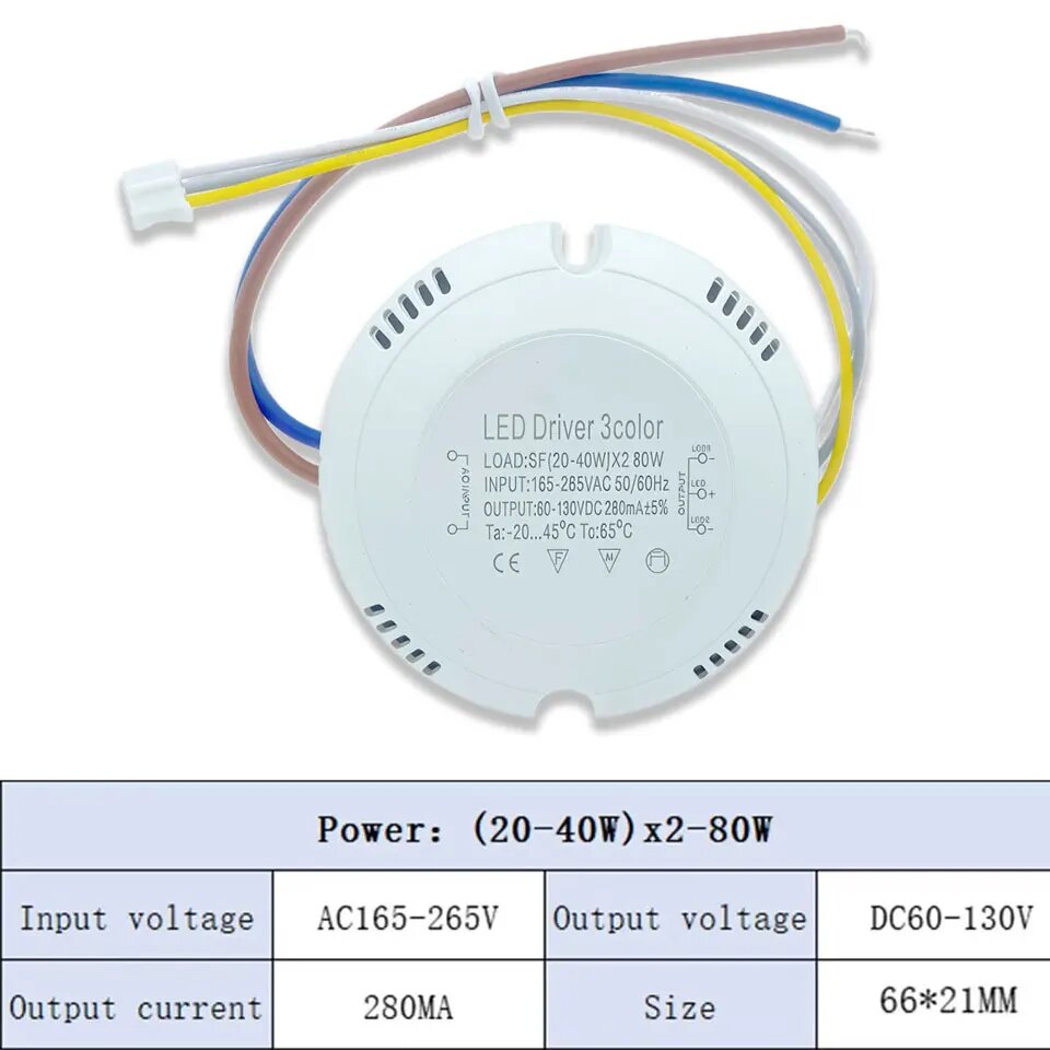 LED драйвер Symcore 8-100Вт DC 24-80В 60В-130В Голубой, (20-40W)x2-Two-color
