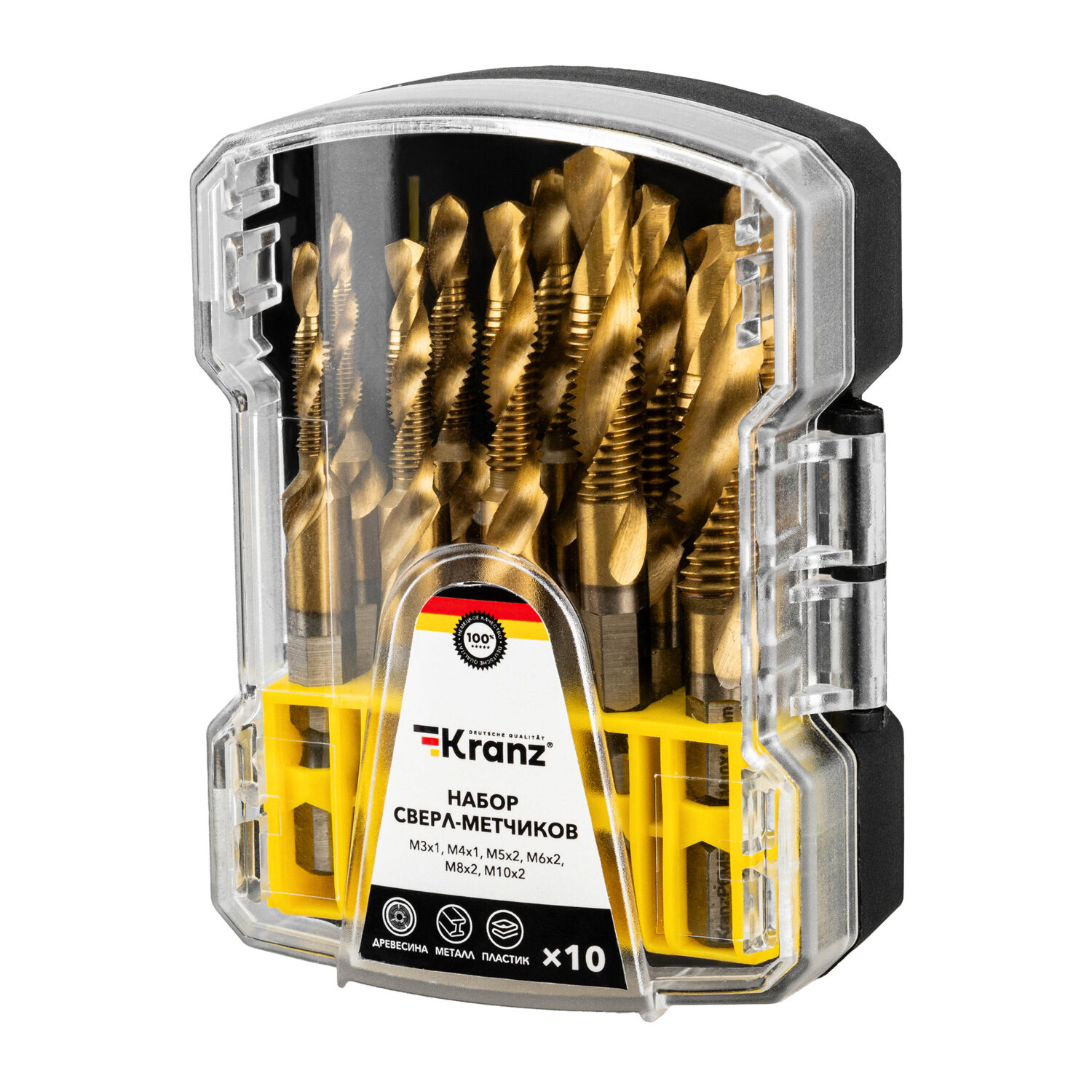 Набор сверл-метчиков с титановым покрытием, 10 шт, метчики для создания резьбы M3-M10, KRANZ