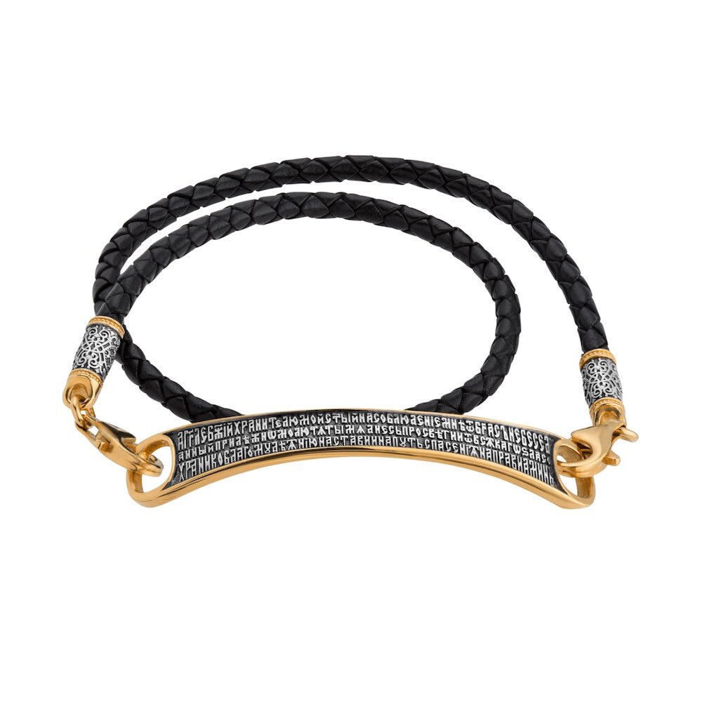 Браслет, серебро, 925 проба, чернение, золочение, кожа