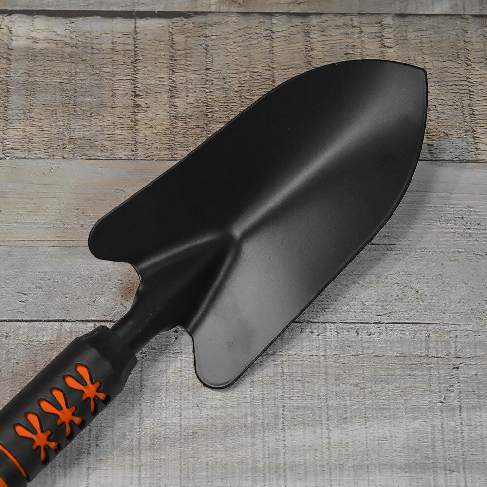 Совок посадочный широкий с телескопической ручкой 69-100 см, металл, черно-оранжевый