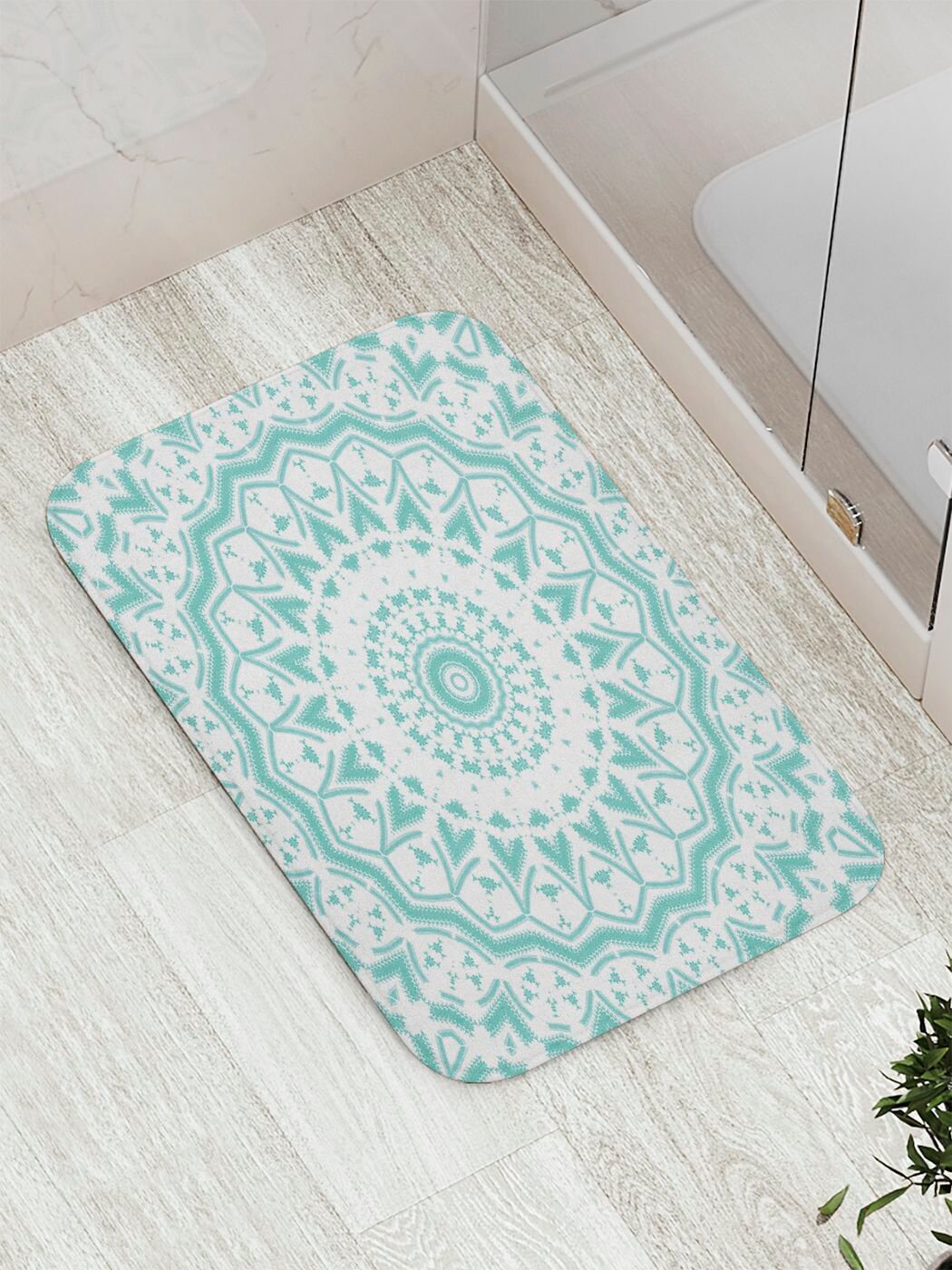 Коврик для ванной комнаты, туалета "Бирюзовый цветок" противоскользящий, 52х77 см, JoyArty