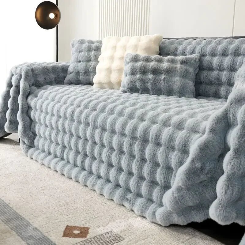 Однотонное плюшевое покрывало для дивана 2-3 мест 180X180CM, Серый, C