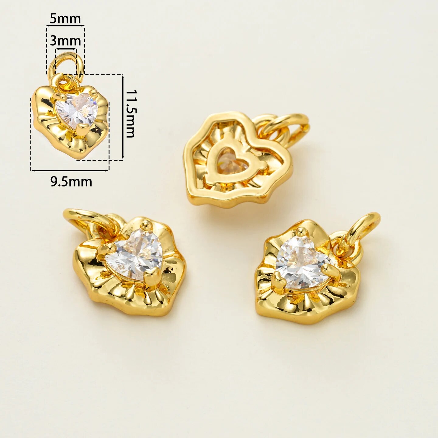 Подвески сердечки из меди 18K Gold, 11.5мм