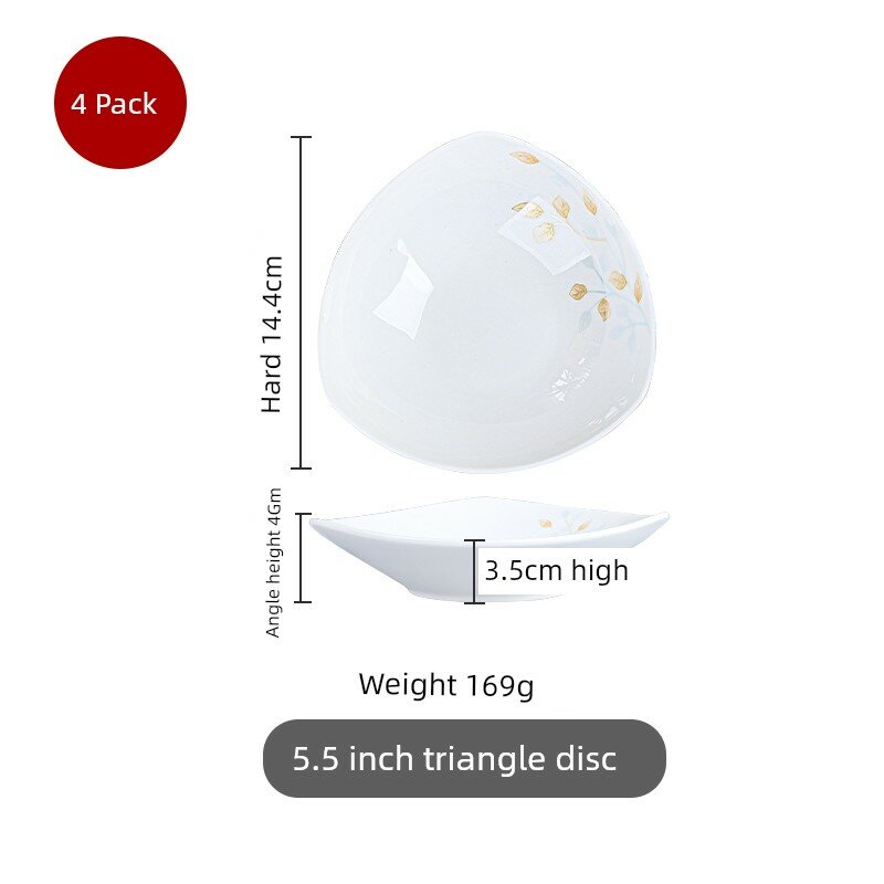 Набор из 4 костяных фарфоровых треугольных тарелок 5,5 дюйма для сервировки, обеда и кухонного использования -