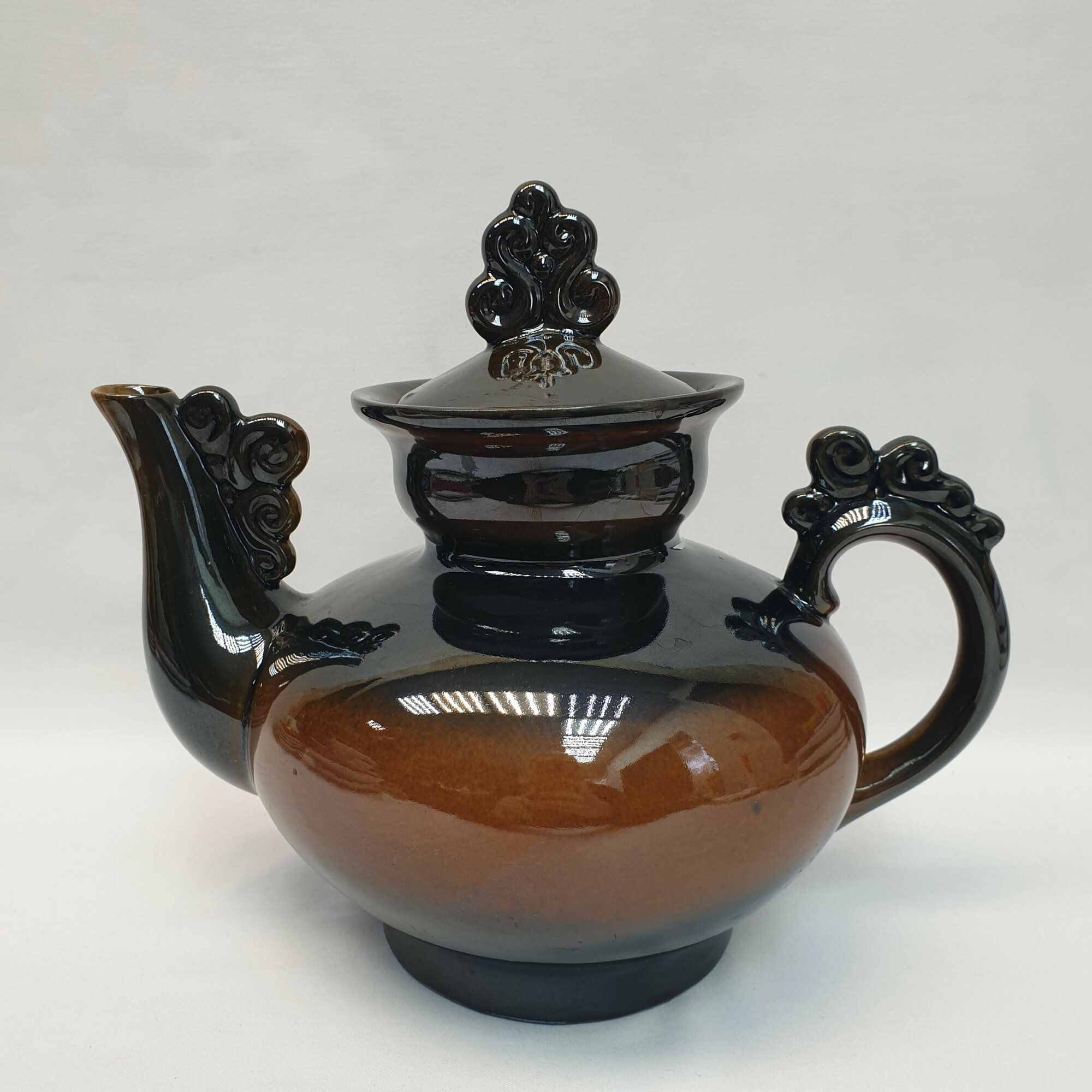 Чайник доливной 25 см, обливная керамика, 2300 мл. Винтаж СССР