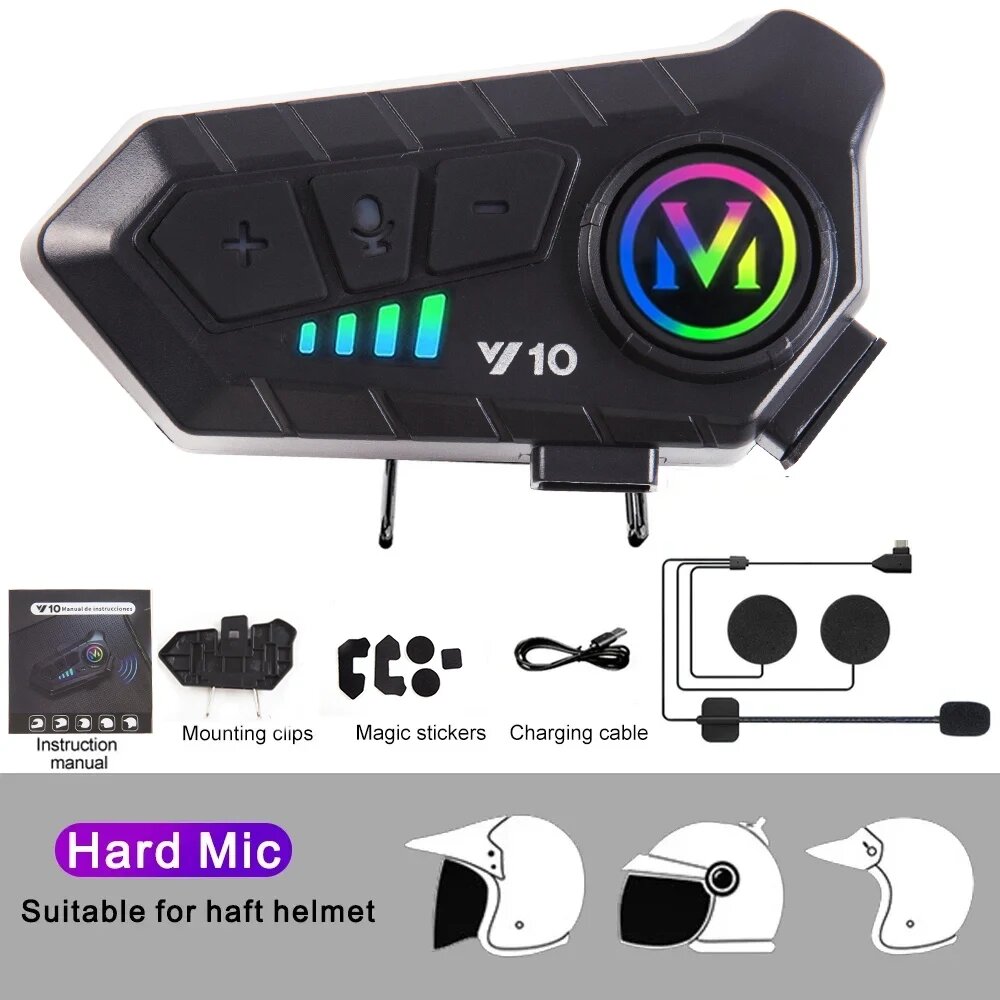 Мотогарнитура Y10 с подсветкой, Bluetooth, Half MIC