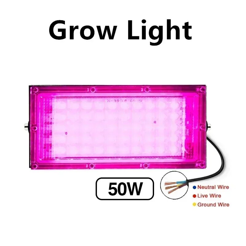 LED Фитолампа Grow Light 220В 50Вт/100Вт Розовый, 50W No Plug Grow