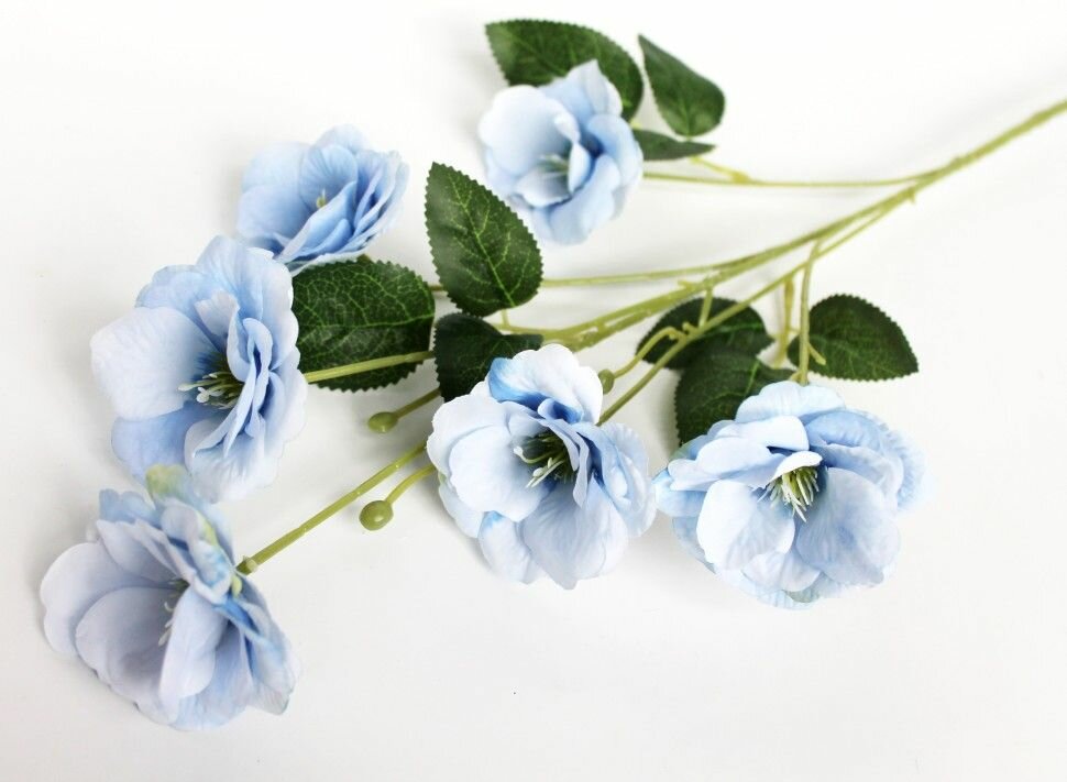 Цветы искусственные для декора флористов букетов премиум Эустома ирландская голубая 80 см 2 ветки