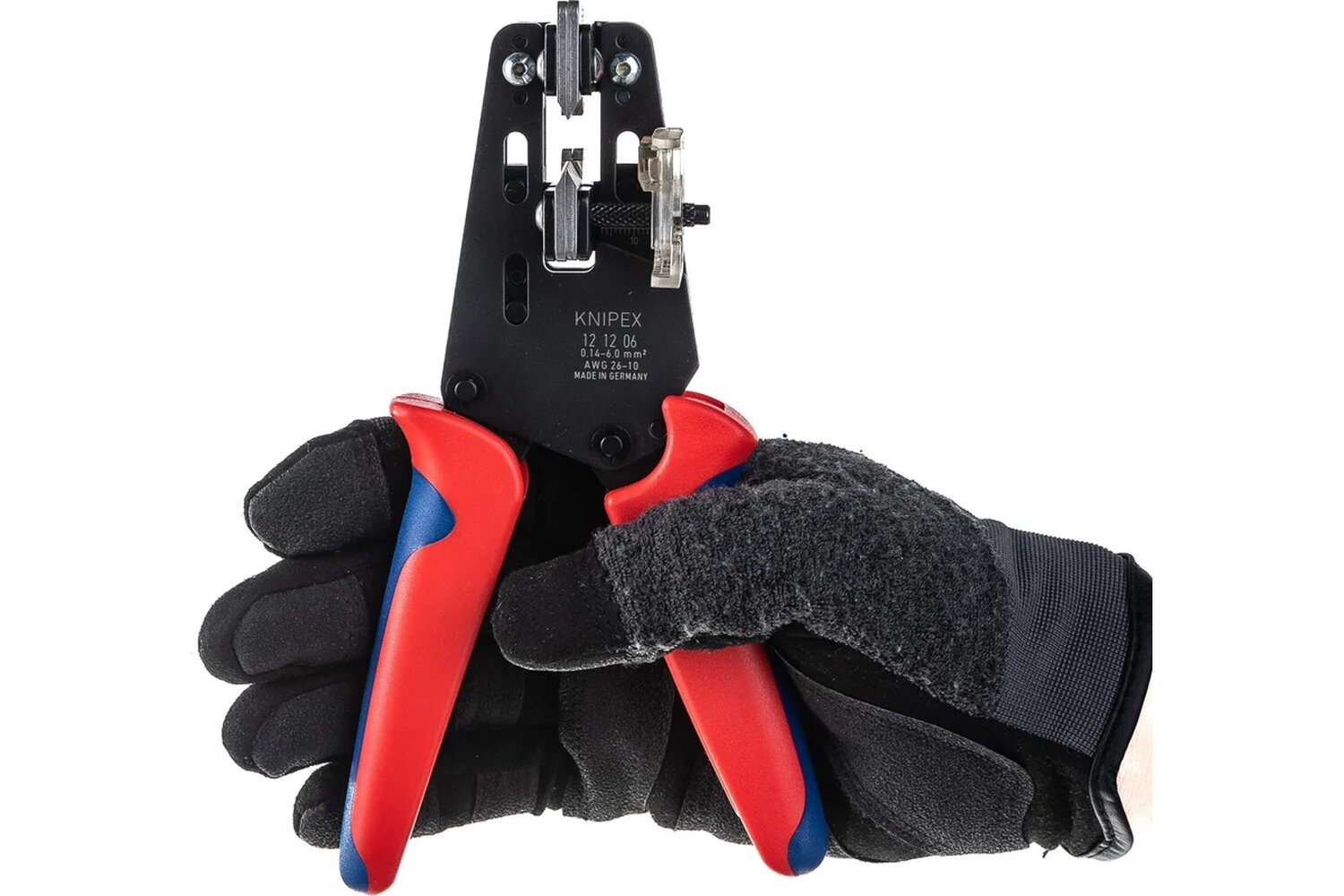 Стриппер прецизионный со сменными фасонными ножами KNIPEX KN-121206, 0.14-0.25/0.75/1.5/2.5/4/6 мм², длина 195 мм