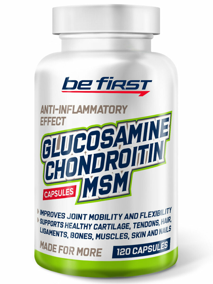 Для суставов и связок, глюкозамин, хондроитин, метилсульфонилметан Be First Glucosamine + Chondroitin + MSM - 120 капсул