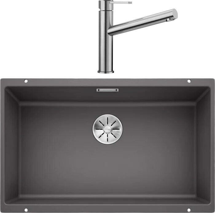 Комплект Мойка Blanco Subline 700-U 523443 73x46, темная скала, искусственный гранит / Смеситель Ambis Ambis 523118 сталь