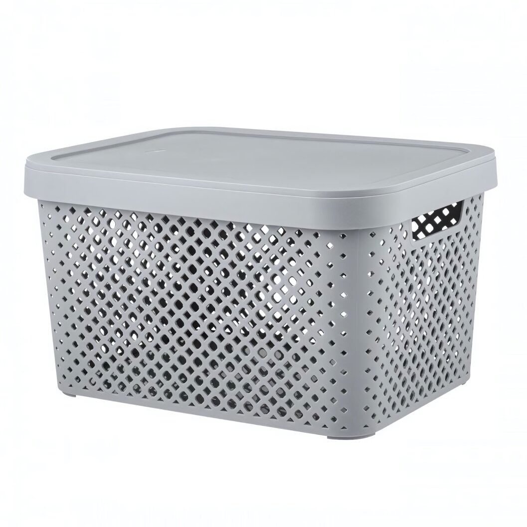 Корзина для хранения с крышкой 15 л, пластик, цвет серый шторм, прямоугольная