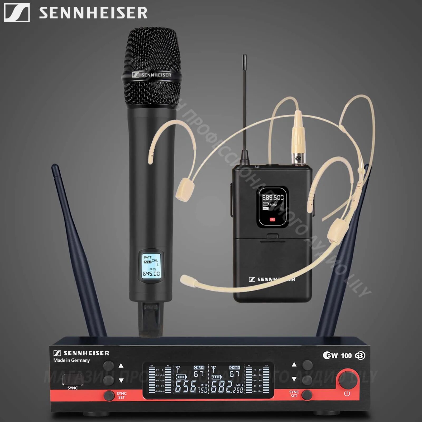 Радиосистема Sennheiser G3 EW 100, с ручным и головным микрофонами,